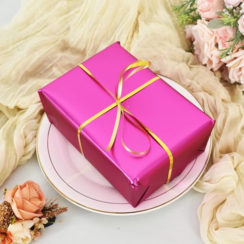 BEISHIDA Hot Pink Gift Wrapping Paper Metal Matte Wrapping Paper Roll Solid Color Gift Wrap Paper, Packing Paper for Wedding, Birthday, Graduation, Christmas Wrapping Paper(17inches X 32.8ft)