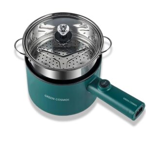 green hot pot electric with steamer, multi-function cooker, 1.8l noodle cooker non-stick frying pan, electric pot for pasta with adjustable temprature control, over-heating & boil dry protection