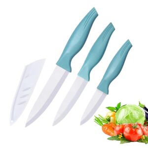 zhiyun 3-pieces blue ceramic knife set, 5-inch vegetable knife 4-inch fruit knife 3-inch peeling knife,suitable for beef chicken vegetable fruit butter and bread (blue)