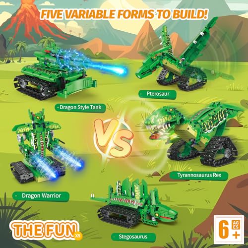 AKWME RC Robot Building Set - 5 in1 T. rex Toy with APP or Remote Control, DIY Engineering Robotics/Mech Dinosaur/Dragon Warrior/Pterosaur/Stegosaurus STEM Birthday Gifts for Kids 6-12 Years Old