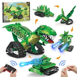 akwme rc robot building set - 5 in1 t. rex toy with app or remote control, diy engineering robotics/mech dinosaur/dragon warrior/pterosaur/stegosaurus stem birthday gifts for kids 6-12 years old