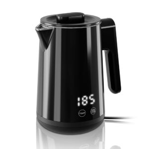 electric kettle, 0.8l 1000w temperature controlled kettle tea pot, 304 stainless steel water heater, fast heating with auto shut-off & boil-dry protection, black