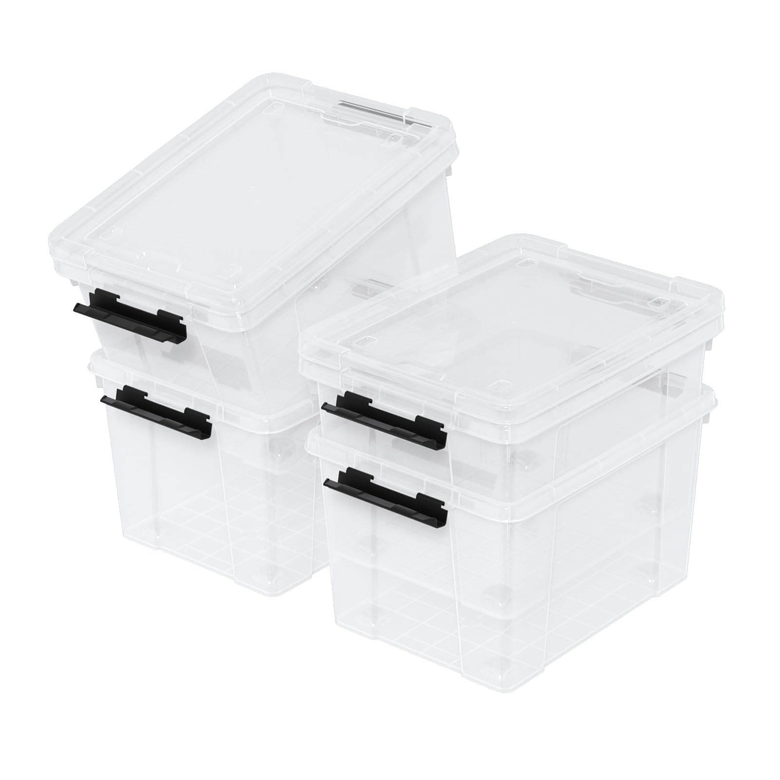 Yesdate 4 Pack 22 Quart Latch Box, Clear Home Organization Containers Bin with Lid, Buckle Up Storage Box Set