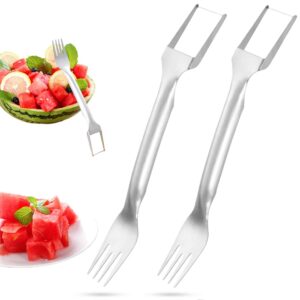 2-in-1 watermelon fork slicer, stainless steel fruit cutter watermelon cutter slicer tool watermelon cutter tool, dual head fruit forks slicer fruit vegetable tools for family parties camping (2)