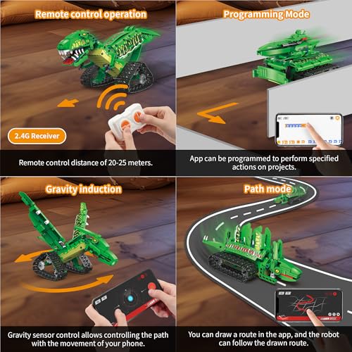 AKWME RC Robot Building Set - 5 in1 T. rex Toy with APP or Remote Control, DIY Engineering Robotics/Mech Dinosaur/Dragon Warrior/Pterosaur/Stegosaurus STEM Birthday Gifts for Kids 6-12 Years Old