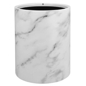 luxshiny marble trash can, 12l round wastebasket garbage bin container recycle bin rubbish pail for bathroom kitchen bedroo home office white