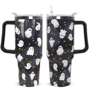 rcvlauf halloween tumbler 40 oz ghost tumbler cute ghosts cups leak proof tumbler insulated coffee travel mug for halloween gifts gothic witchy decor