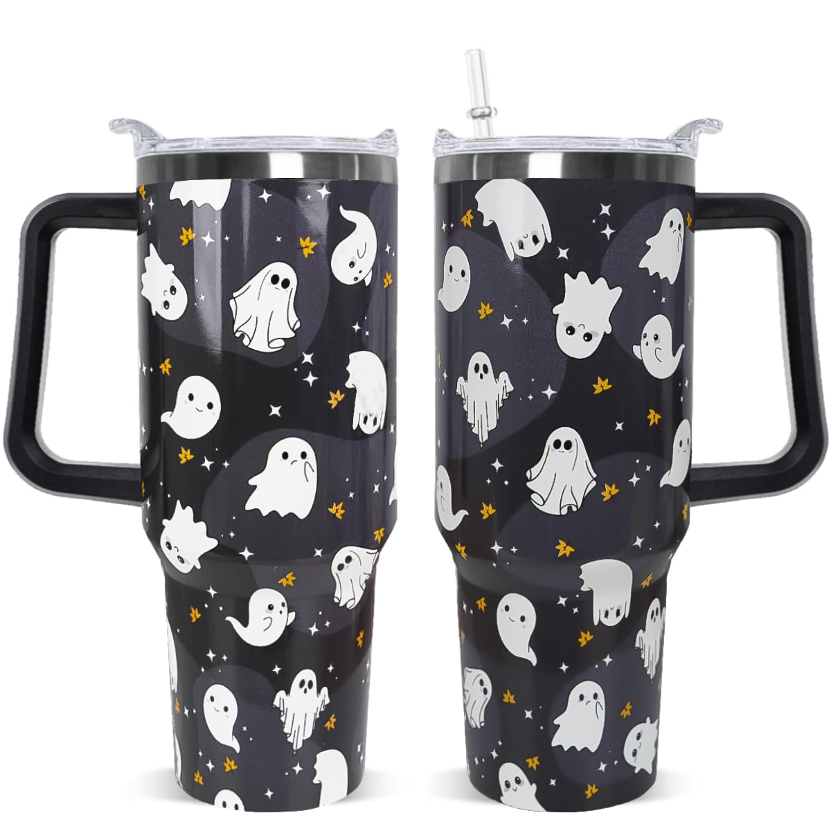 Rcvlauf Halloween Tumbler 40 oz Ghost Tumbler Cute Ghosts Cups Leak Proof Tumbler Insulated Coffee Travel Mug for Halloween Gifts Gothic Witchy Decor