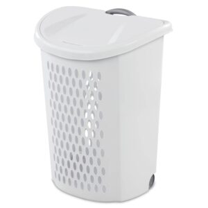 bhcha ultra wheeled design clothes laundry basket, 135 liter （20 1/8" x 15 3/8" x 26 3/4"）capacity, laundry hamper white lid & base w/plastic handle & wheels,1-pack