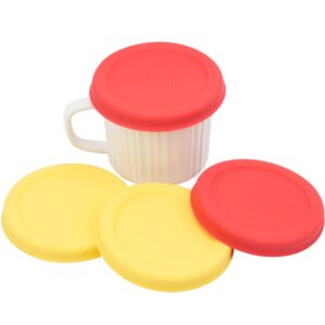 purekra silicone lids for corningware 20 ounce mug, 4 pack reusable cover, (mug not included) dishwasher, microwave and freezer safe (yellow & red)