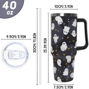 Rcvlauf Halloween Tumbler 40 oz Ghost Tumbler Cute Ghosts Cups Leak Proof Tumbler Insulated Coffee Travel Mug for Halloween Gifts Gothic Witchy Decor