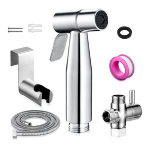 handheld bidet sprayer for toilet - stainless steel portable bathroom bidet jet sprayer set with water pressure control - cloth diaper sprayer for baby feminine wash, wall or toilet mount