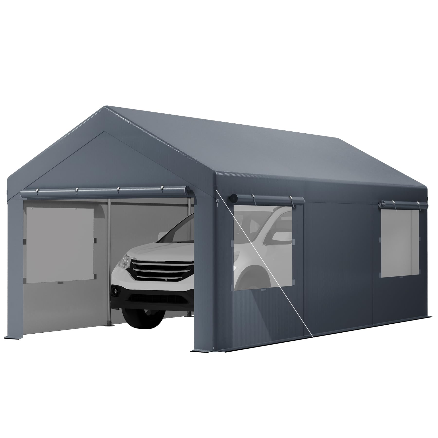 GarveeLife 10x20FT Heavy Duty Carport, Portable Garage with Sidewalls, Doors and Ventilated Windows, UV Resistant and Waterproof, Carports 10x20 Heavy Duty for Car, Bike, Boat, Party (Gray)