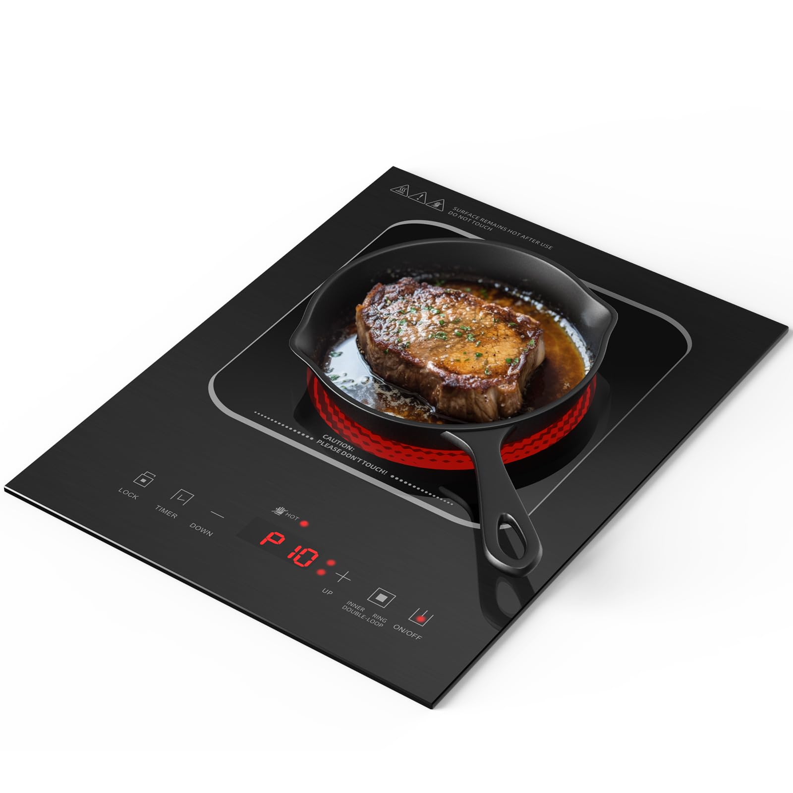 VEXMAECY Portable Countertop Burmer,Built-in Ceramic Cooktop,Electric Hot Plate Single Burner With Double Rings,Touch Electric Stove With Safety Lock,3H Timer,10 Power Levels For Home Cooking 1800W