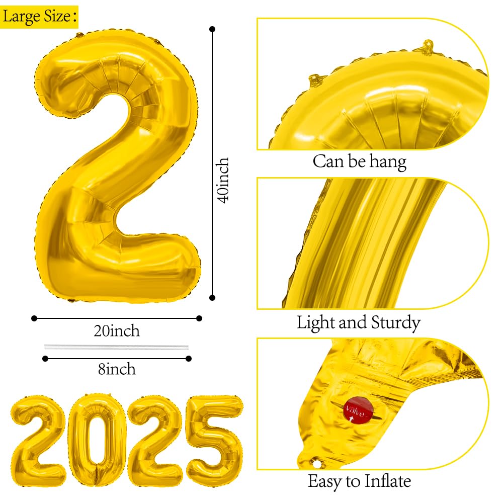 2025 Balloons, 40 Inch Gold Foil Number Balloons, 2025 Balloon Numbers, New Years Decorations 2025 Balloons for Birthday Christmas Anniversary Graduation New Years Eve Party Supplies Decorations