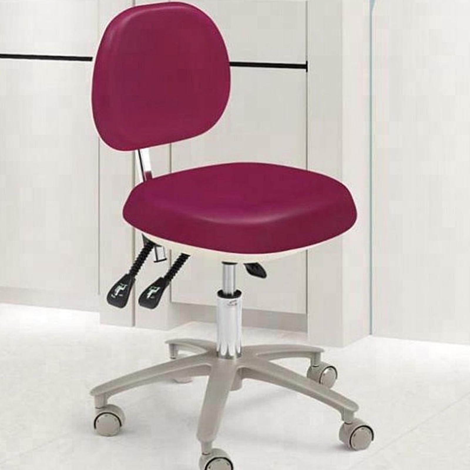 HS-6 PU Leather Adjustable Mobile Doctor's Chair Deluxe Dentist Stool with Backrest Five Star Casters