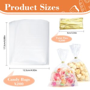 Clear Cellophane Bags, 200Pcs 5"x7" Cellophane Treat Bags, Flat Clear Gooide Treat Candy Bags with Twist Ties, Clear Plastic Gift Bags, Clear Party favor bags for Bakery Cookies Candies Dessert