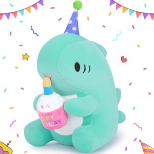 auspicious beginning birthday gift shark plush stuffed animal, 11.8'' kawaii soft birthday shark plush toys with holding cute birthday cake gift for girls boys, children's day, anniversary