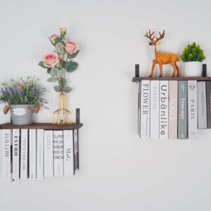 Floating Bookshelves Set of 2 - Double Storage Unique Wall Bookshelf, Invisible Floating Bookshelves Wall Mounted, Hanging Bookshelf, Unique Design-Wall Book Shelves for Living Room(16.5W x 7D)