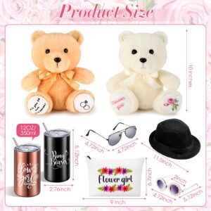 Mepase 12 Pcs Ring Bearer Gifts Include Wedding 10'' Bear Flower Girl Canvas Bag Sunglasses Tumbler With Straw Hair Ring Hat Flower Crown Earpiece Bowtie For Bride Shower Party