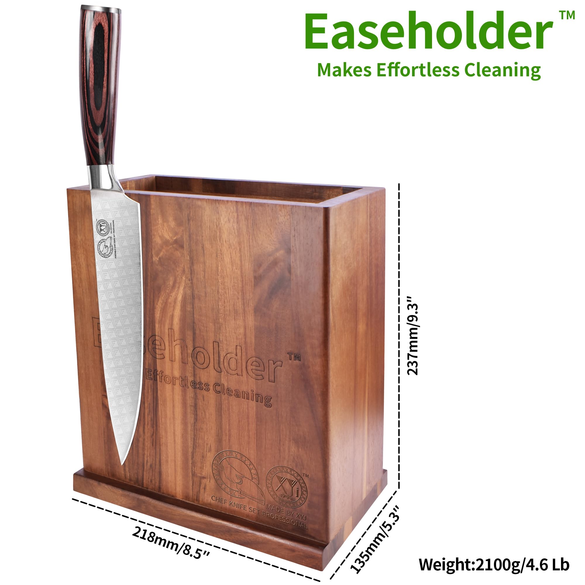 Easeholder Magnetic Knife Block without Knives, Double Side Magnetic Knife Holder Stand, Acacia Wood, Extra Large Capacity Magnet Knife Storage for Knives and Utensils, Kitchen Organizer Rack Tool