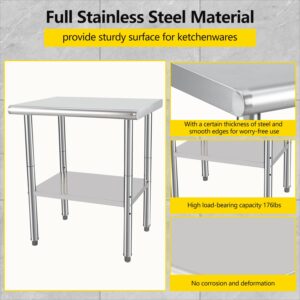 Stainless Steel Table for Prep & Work 24 x 30 Inches, Commercial Workstations Metal Kitchen Prep Table with Adjustable Undershelf for Restaurant, Home and Hotel