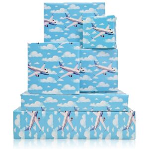 narcschichu airplane wrapping paper blue design gift wrapping paper with plane cloud pattern for baby shower boy girl birthday wedding holiday - 20 x 28 inches per sheet