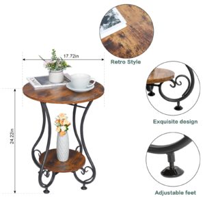 X-cosrack Round End Table, Industrial Retro Round Side Table for Small Spaces, Coffee Table for Living Room Balcony Bedroom Office,Stable Wood and Metal Frame,17.72" L x 17.72" W x 24.22" H