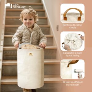 2Pack Linen Fabric Laundry Basket, 50L Baby Hamper for Nursery, Waterproof Storage Baskets for Toys, Dirty Clothes, Blankets, Kid Laundry Baskter for Bedroom, Living Room and Nursery, Beige