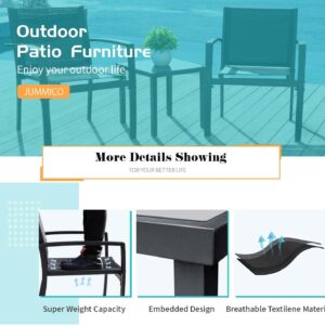 JUMMICO 3 Pieces Patio Furniture Set Outdoor Textilene Patio Chairs with Coffee Table Modern Patio Conversation Bistro Set for Lawn, Garden, Balcony, Poolside and Porch (Black)