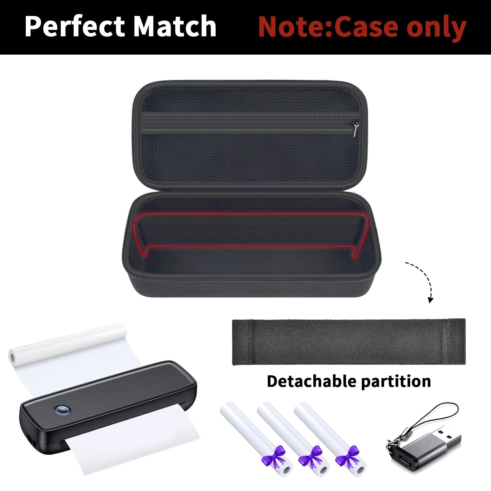 Case Compatible with Aixiqee Portable-Printer A80/ for GUTHERREN A81/for Minzhi A80/ JADENS A4 /for MUNBYN Bluetooth Wireless Printer, Thermal Paper, Charger and USB Cables Storage Organizer(Box Only)