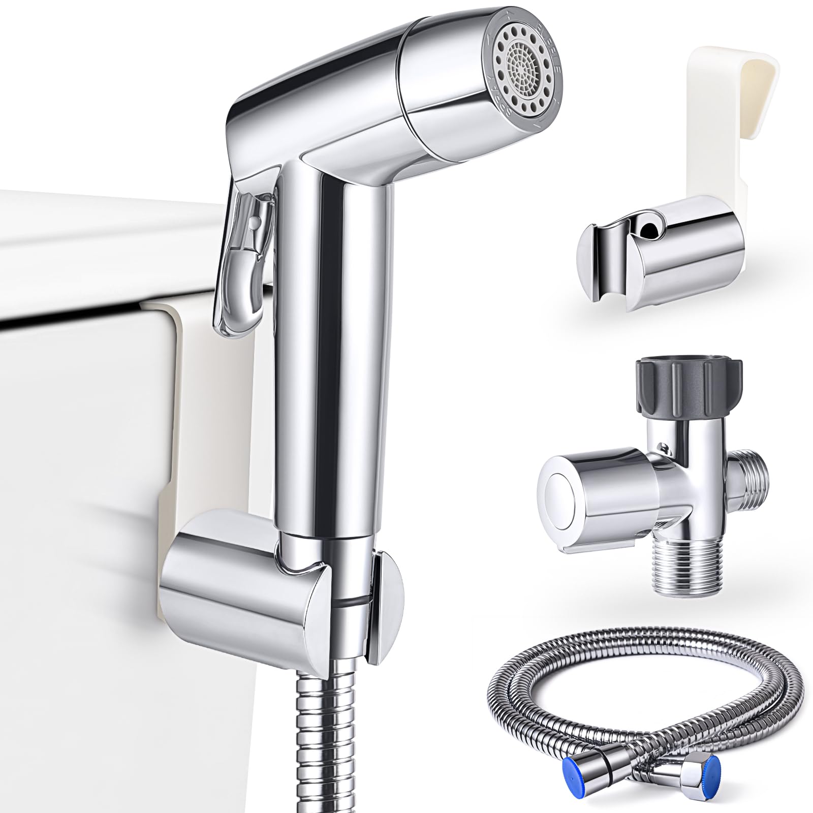 SAMODRA Bidet Faucets, Handheld Bidet Sprayer for Toilet with Switching Between Two Rinsing Modes and Adjustable Water Pressure Easy to Install and Use (Chrome Silver)