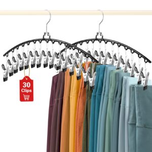 aastin leggings organizer for closet hanging, 2 pack stainless steel pants hangers with15 non-slip clips holds 30 skirts, shorts, jeans, space saving closet organizers and storage