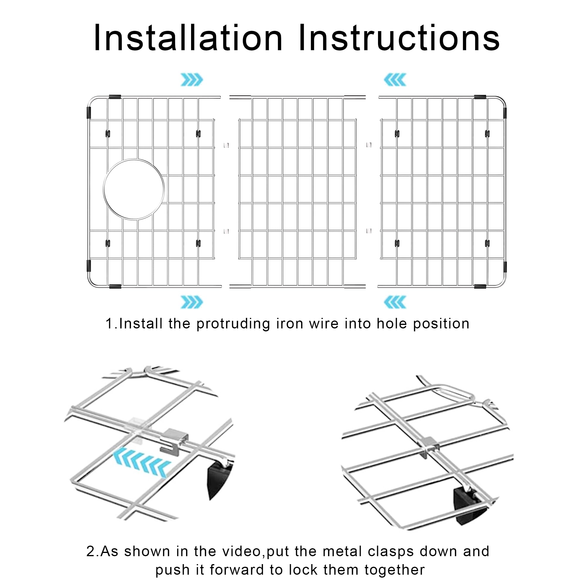 Large Metal Sink Protector for Kitchen Sink,Stainless Steel Sink Bottom Rack 28.8" X 14.8",Kitchen Sink Grate with Side Drain Hole, Kitchen Sink Grid with Strainer for Single Bowl