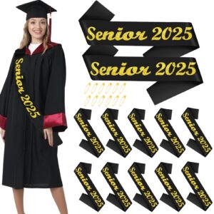 generic 12 pcs black senior 2025 sash with gold glitter letters - senior sashes class of 2025, celebration graduation sash, senior cheer sash, class competition sashes, graduation party supplies