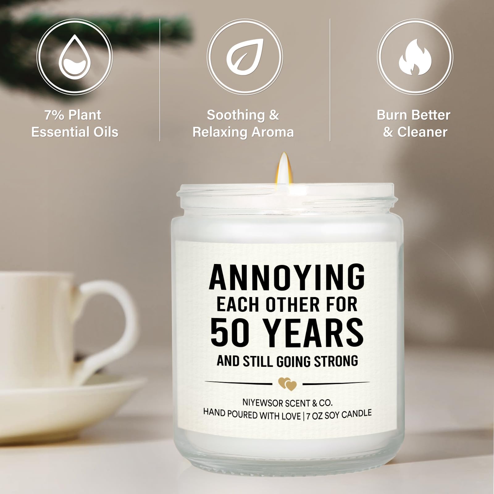 Niyewsor 50th Anniversary Candle, 50th Wedding Anniversary, Gifts for Couple, 50th Anniversary, Gifts for Parents, 50 Years Anniversary, Gifts for Husband, Wife, Him, Her, Friends