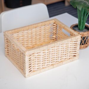 JLKIMZVO Wicker Basket, Woven Storage Basket with Built-in Handles, Wicker Shelf Basket for Organizing, Shelves, Bedroom, Living room, 1 Pack