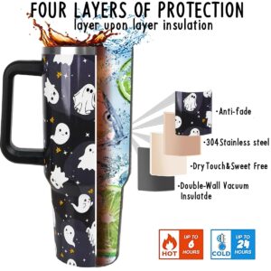 Rcvlauf Halloween Tumbler 40 oz Ghost Tumbler Cute Ghosts Cups Leak Proof Tumbler Insulated Coffee Travel Mug for Halloween Gifts Gothic Witchy Decor