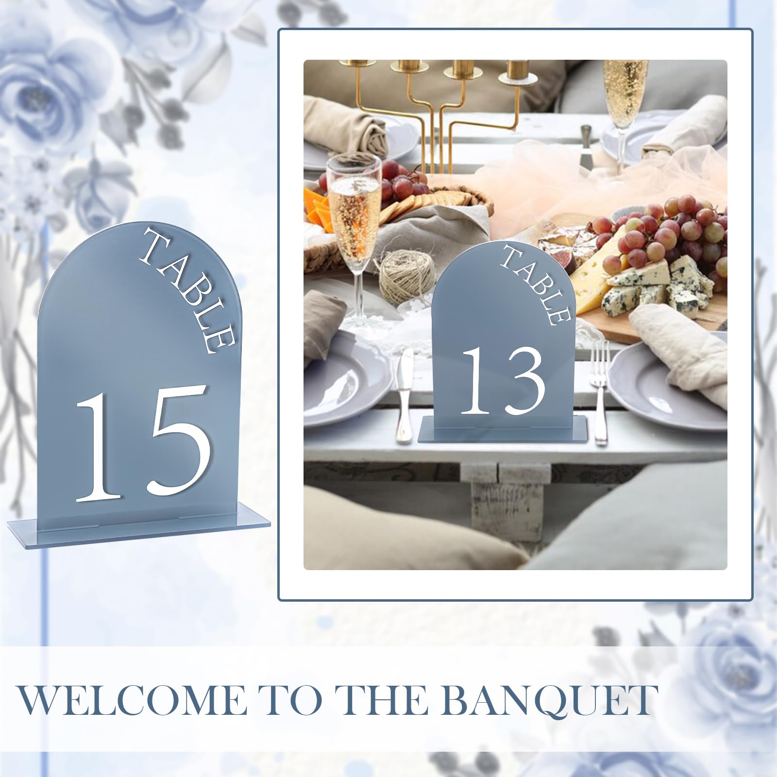 Acrylic Wedding Table Numbers 1-15 Table Number Stands Bulk Wedding Table Signs Stand Table Number Holders With Cards Wedding Table Numbers Stands for Bridal Shower Reception Anniversary (Dusty Blue, 5x7)