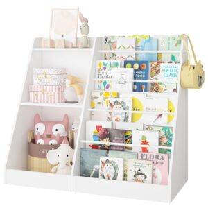 lkeiyay kids bookshelf and toy storage,nursery bookshelf,single-sided book display with storage,white