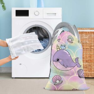 Cute Narwhal Laundry Bags, Drawstring Closure Dirty Clothes Bag Organizer, Heavy Duty Large Laundry Bag Storage, Rip-Stop Bags for Camp Travel, Machine Washable 24 x 35.8 Inch