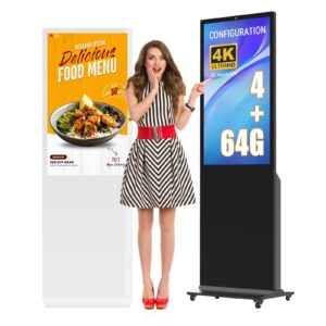 canlarriz 43 inch 4k uhd 400nits movable floor standing digital signage commercial display lcd monitor advertising screen 4-64gb android 11.0 with hdmi in