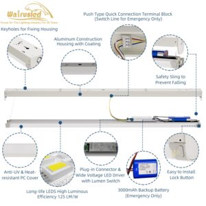 4FT Tri-Level Motion Sensor LED Linear Strip Stairwell Light with Remote 2 Watt CCT Selectable 20W/40W 2500lm/5000lm 3000K/4000K/5000K, IP20, Dimmable 4 Foot Commercial Shop Ceiling Light Fixture, FCC