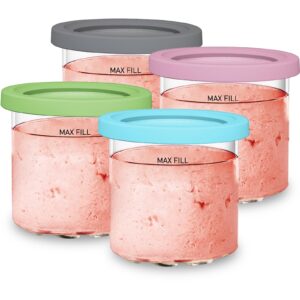 for ninja creami nc299amz & nc300s series ice cream makers, bpa-free & dishwasher safe, 16 oz pints with lids 2 pack - assorted colors