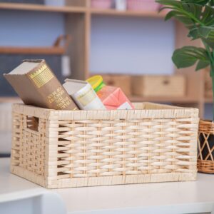 JLKIMZVO Wicker Basket, Woven Storage Basket with Built-in Handles, Wicker Shelf Basket for Organizing, Shelves, Bedroom, Living room, 1 Pack