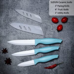 Zhiyun 3-Pieces Blue Ceramic Knife Set, 5-Inch Vegetable Knife 4-Inch Fruit Knife 3-Inch Peeling Knife,Suitable for Beef Chicken Vegetable Fruit Butter and Bread (Blue)