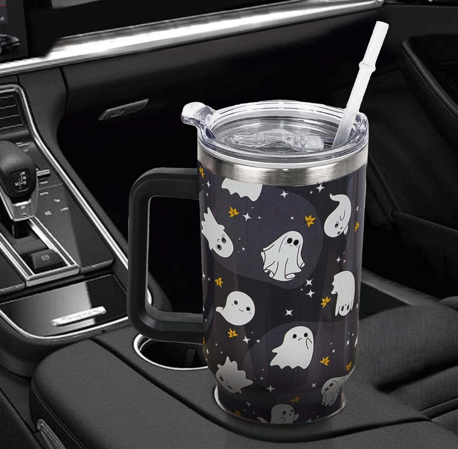 Rcvlauf Halloween Tumbler 40 oz Ghost Tumbler Cute Ghosts Cups Leak Proof Tumbler Insulated Coffee Travel Mug for Halloween Gifts Gothic Witchy Decor