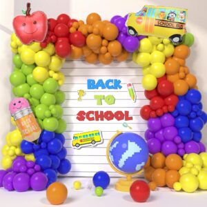 back to school balloon arch kit school bus pencil foil balloon with rainbow balloons for first day of school students classroom kindergarten graduation decorations