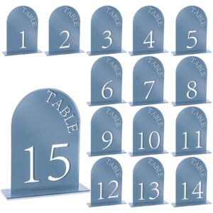 acrylic wedding table numbers 1-15 table number stands bulk wedding table signs stand table number holders with cards wedding table numbers stands for bridal shower reception anniversary (dusty blue, 5x7)