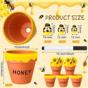 Lineshading 3 Pack 4 Inch Honey Bee Pots Bee Themed Honey Jars Red Clay Pots with Resin Bee Charms for Cute Honey Party Favor Baby Shower Birthday Decoration